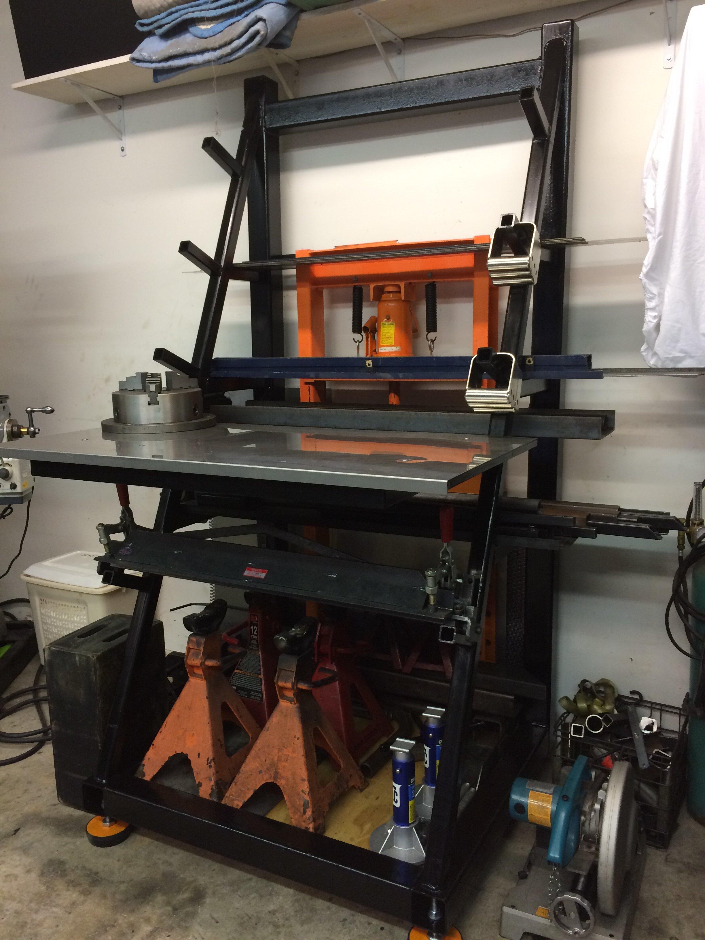 HD storage rack with stainless steel top & integrated hydraulic shop ...